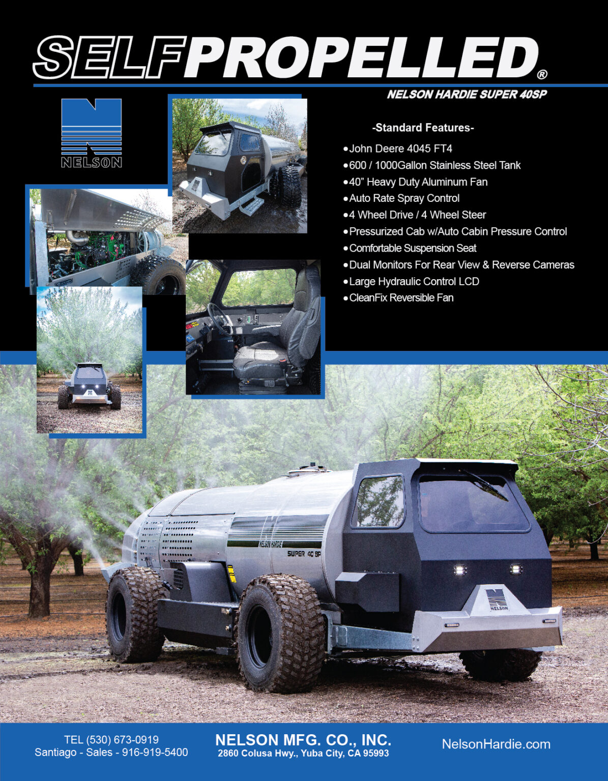 Nelson Mfg Co.- Orchard Sprayer, Pruning, Picking, & Climate Control Cab